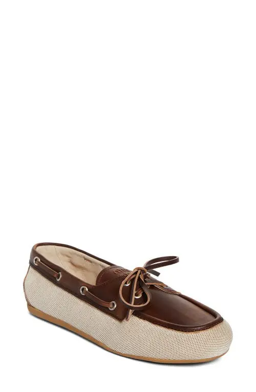 Miu Miu Canvas And Leather Boat Shoe - Naturale/ Bruciato