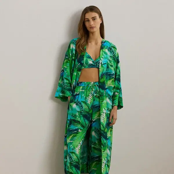 Ralph Lauren Palm-frond-print Robe Cover-up