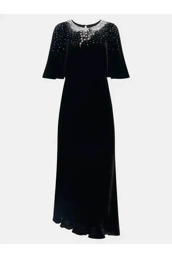 Saloni Vida Velvet Dress In Black - 50% Off | Editorialist