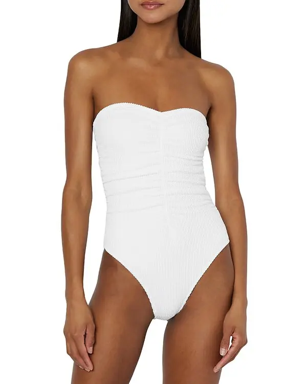 MILLY Textured Ruched One Piece Swimsuit - White