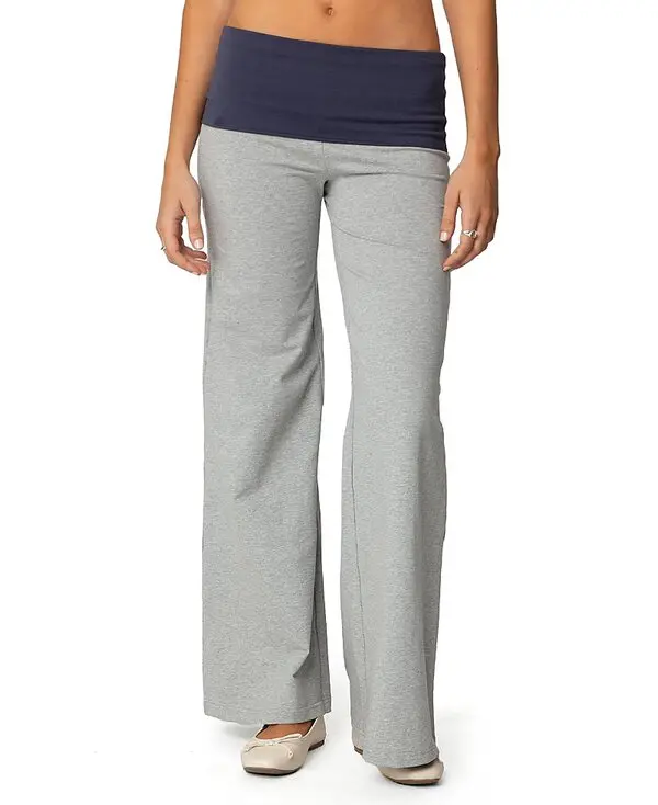 EDIKTED Wide-leg Fold-over Pants - Gray-melange