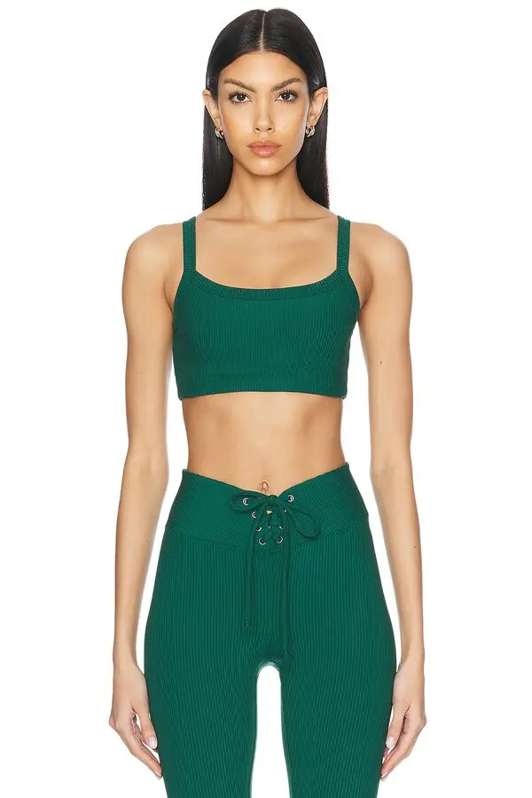 Year Of Ours Ribbed Sports Bra In Dark Green - Forest