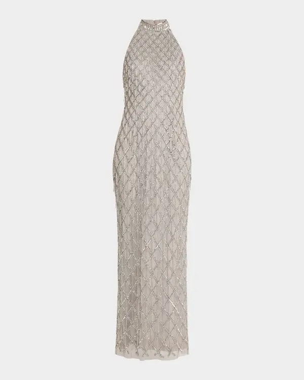 Aidan Mattox Beaded Halter Gown