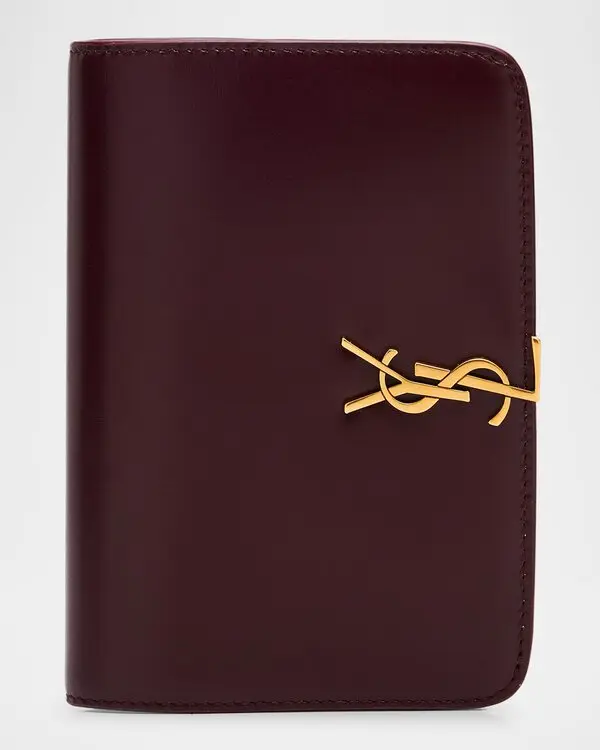 Saint Laurent Passport Holder In Calfskin - Hot Wine