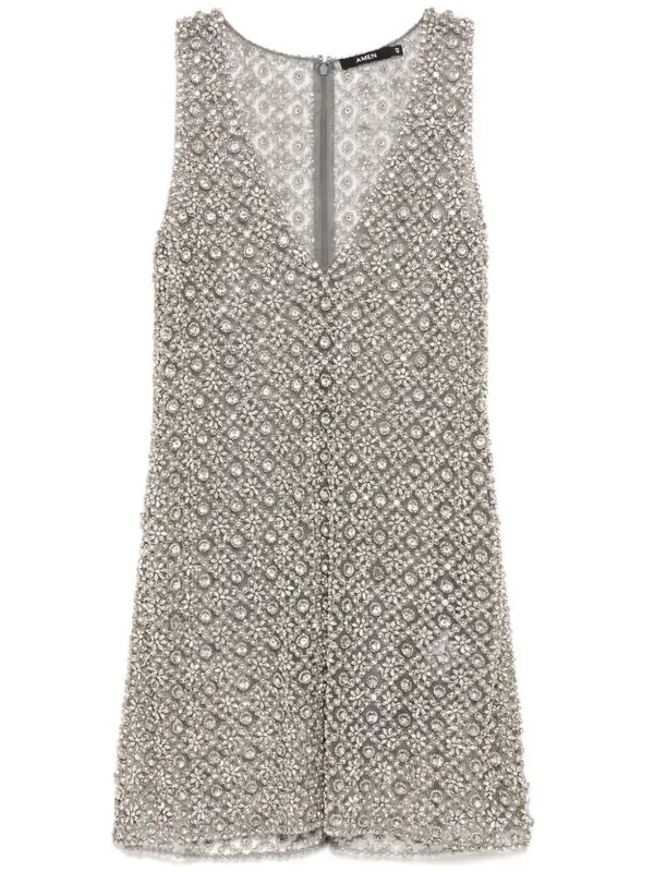 Amen Net-embroidered Mini Dress - Silver