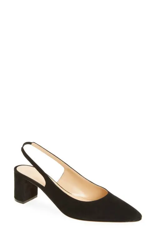 Ann Mashburn Block Heel Slingback Pump - Black Suede