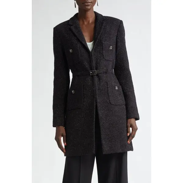 St. John Metallic Boucle Belted Longline Jacket