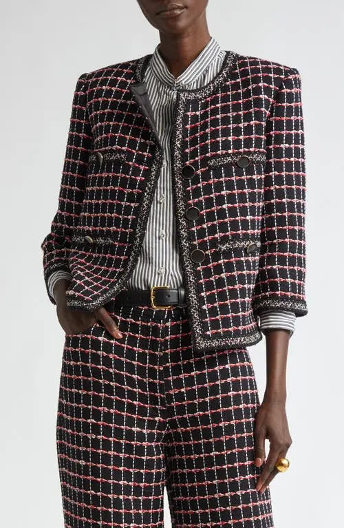 St. John Windowpane Check Tweed Crop Jacket