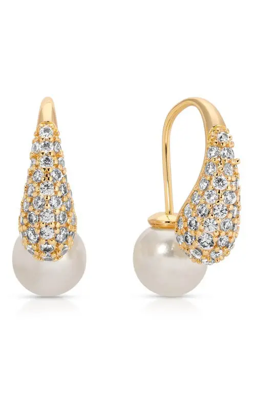 Ettika Pavé Teardrop & Freshwater Pearl Earrings