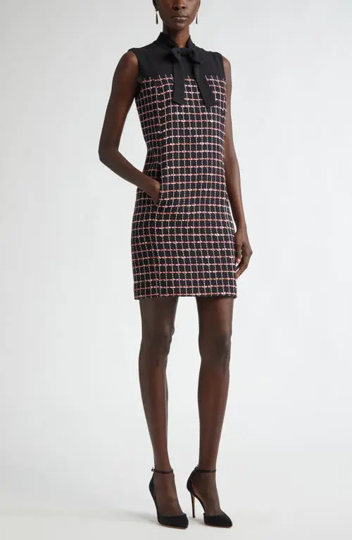 St. John Windowpane Tweed Sheath Dress