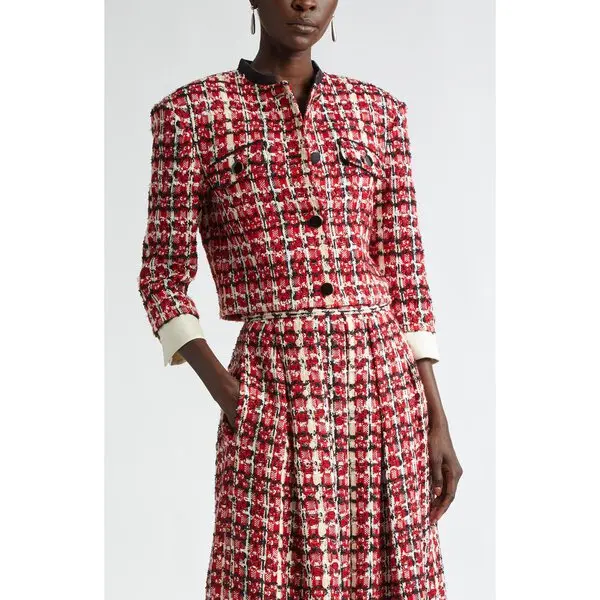 St. John Plaid Eyelash Tweed Crop Jacket