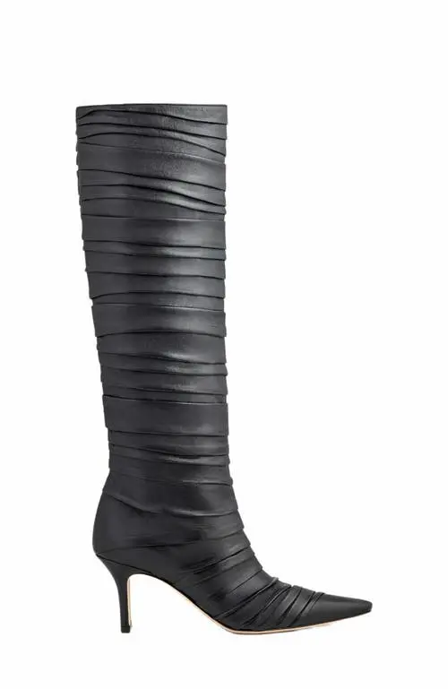 NEIL J. RODGERS Plissé Knee Boot - Black Nappa
