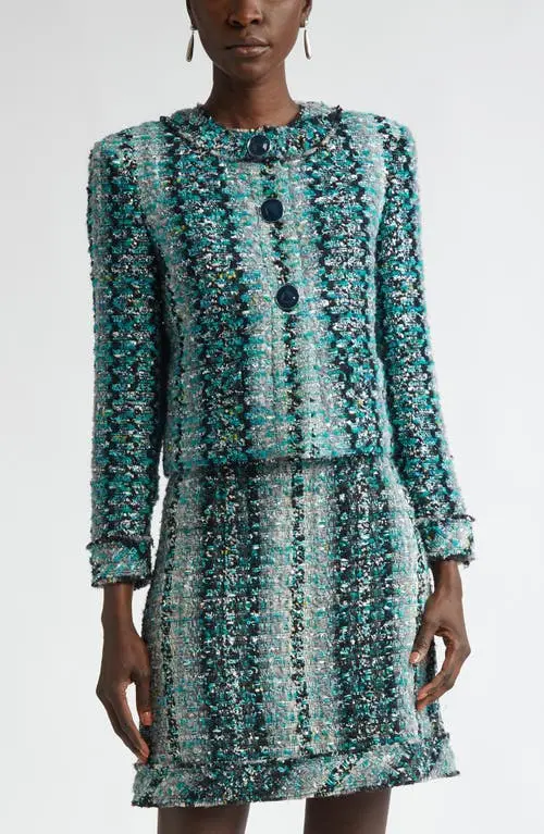 St. John Foiled Eyelash Tweed Crop Jacket