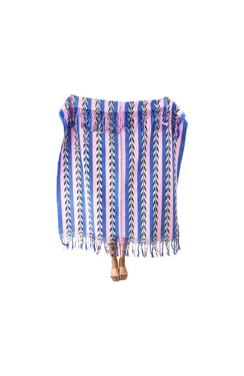 ARCHIVE NEW YORK Palm Ikat Pink And Blue Handwoven Cotton Throw Blanket