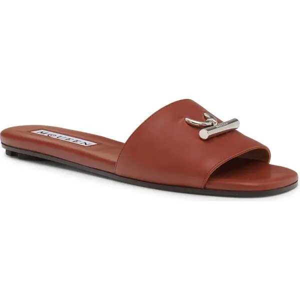 Alexander McQueen Arc Flat Slide Sandal - Siena/ Silver