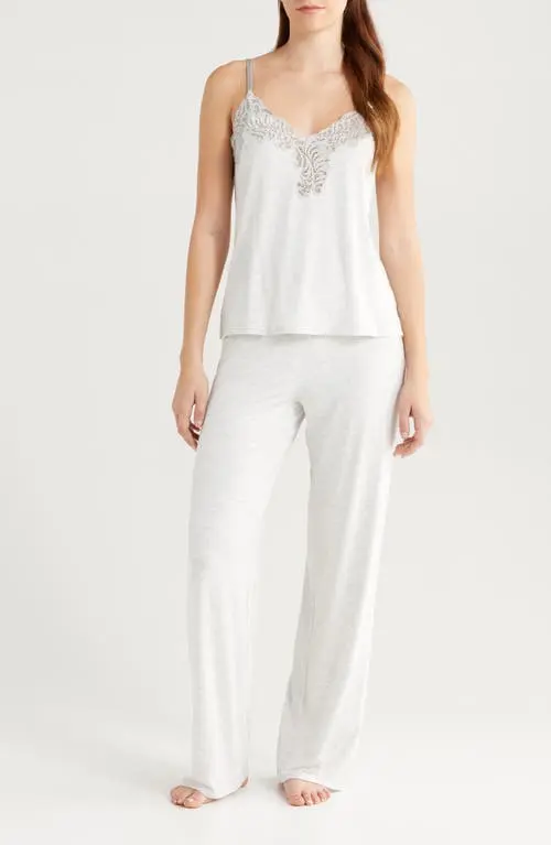 Natori Essentials Lace Trim Jersey Pajamas - Light Heather Grey