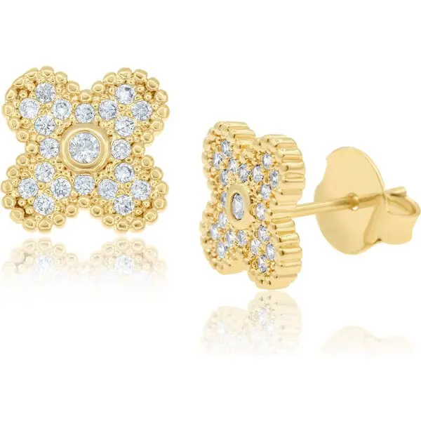 SHYMI Pavé Clover Stud Earrings - Gold