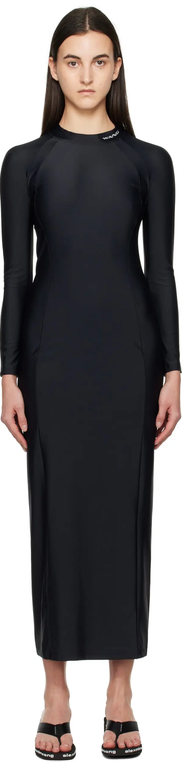 Alexander Wang Rashguard Jersey Midi Dress In Black Editorialist
