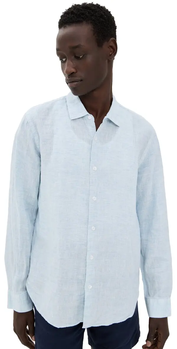 Orlebar Brown Giles Linen Button Down Shirt - Pale Blue/white