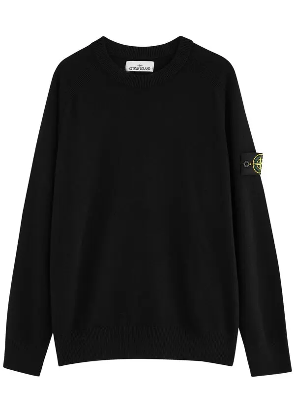 Stone Island Logo Wool Jumper - Black