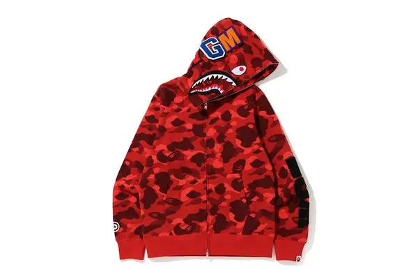 BAPE Camo Detachable Shark Full Zip Hoodie - Red