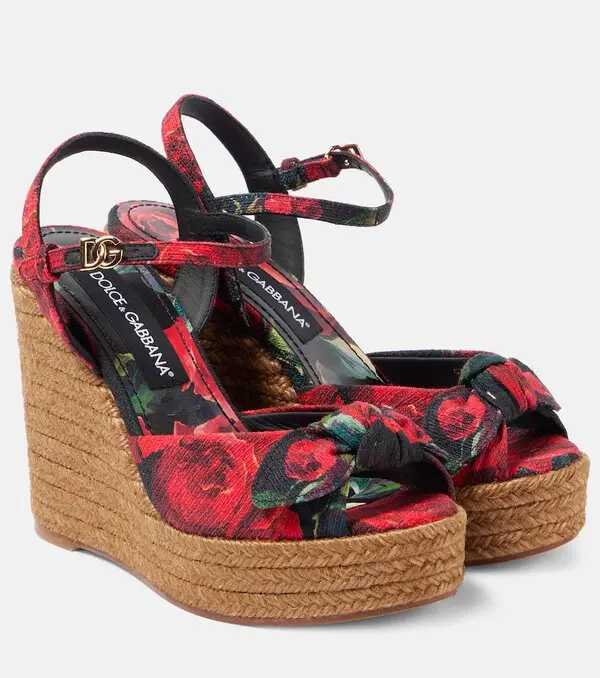 Dolce & Gabbana Floral Canvas Espadrille Wedges - Black
