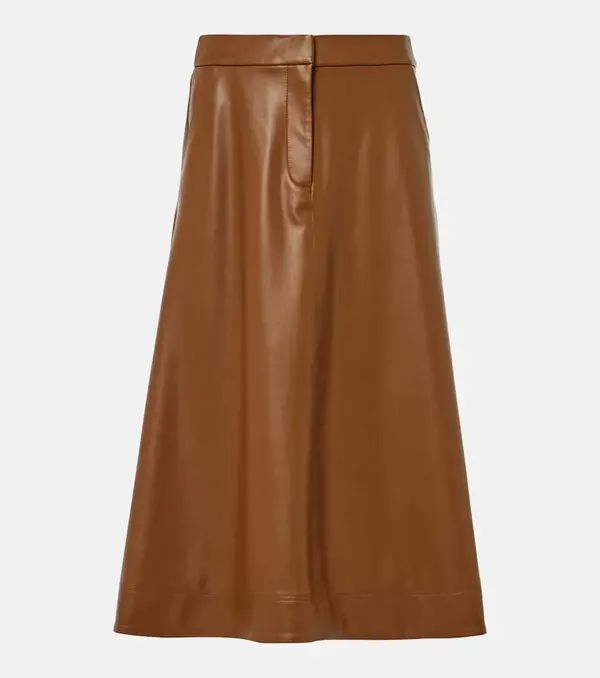 Veronica Beard Louise Faux Leather Midi Skirt - Brown