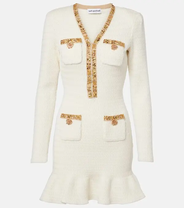 SELF-PORTRAIT Embellished Knitted Minidress