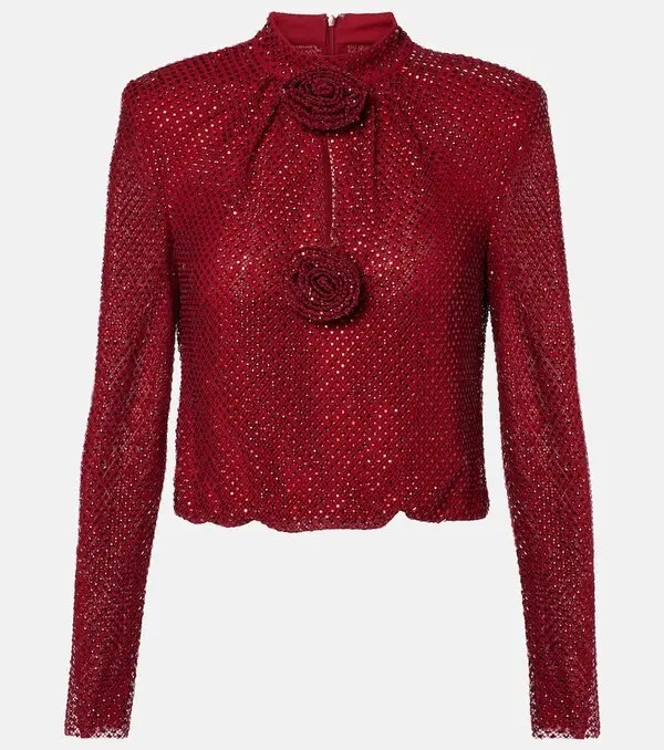 SELF-PORTRAIT Embellished Fishnet Blouse