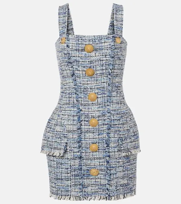 Balmain Denim Tweed Mini Dress - Blue