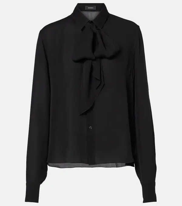 Wardrobe.NYC Tie-neck Silk Blouse - Black