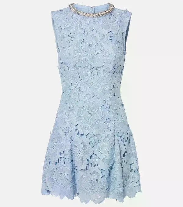 SELF-PORTRAIT Embellished Floral Lace Minidress
