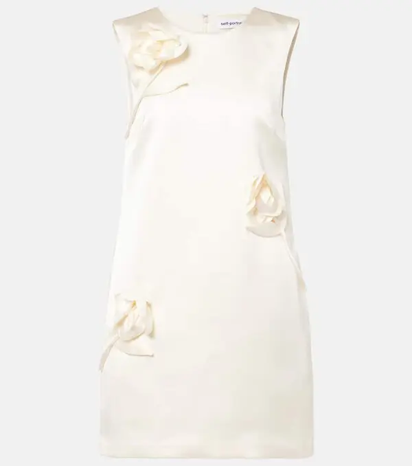 SELF-PORTRAIT Floral-appliqué Satin Mini Dress - White