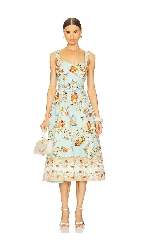 Hemant & Nandita Long Dress With Belt - Turquoise Mix
