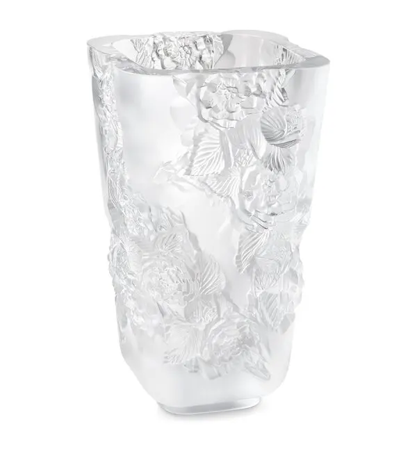 Lalique Large Crystal Pivoines Vase