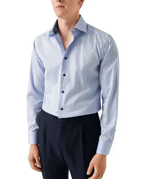 slim fit dress slacks Eton Men's Contemporary-Fit Fine Striped Twill Shirt - Blue main image 1