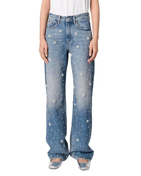 Maje Embellished High-rise Wide-leg Jeans - Blue