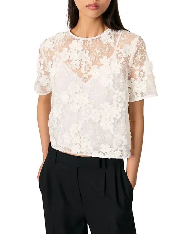 Maje Embroidered Short Sleeve Top