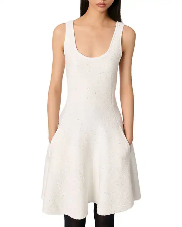 Maje Sequin Embellished Knit Short Dress In White - 30% Off | Editorialist