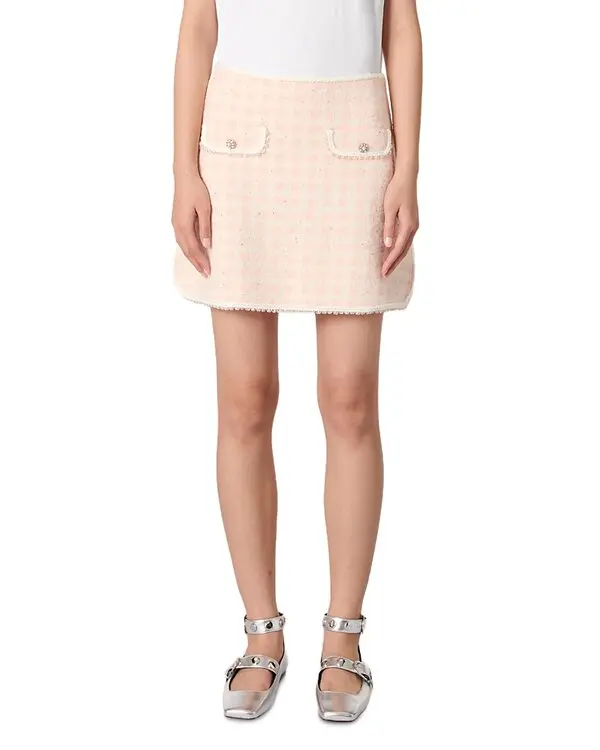 Maje Short Tweed Effect Knit Skirt - Pink/ecru