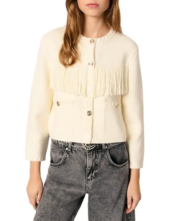 Maje Fringed Cardigan - Ecru