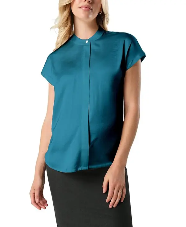 MARION Satin Maternity Nursing Shell Top - Peacock