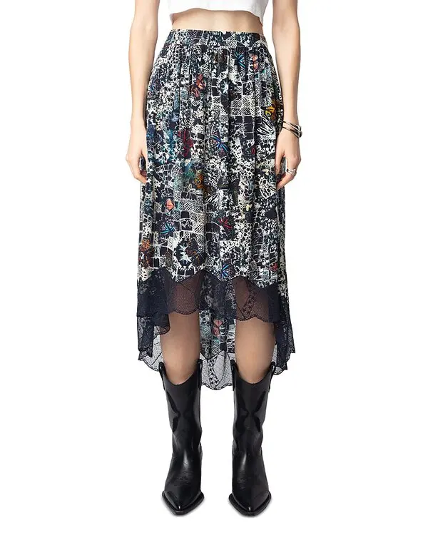 Zadig&Voltaire Joslin Lace Trim Midi Skirt - Encre
