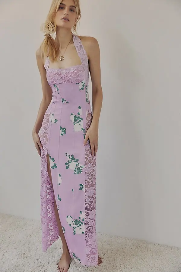 Free People Love You Most Printed Maxi Slip - Lilac Combo