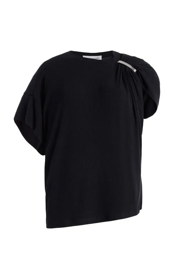 Brandon Maxwell The Faye Asymmetric Ribbed Jersey Top - Black