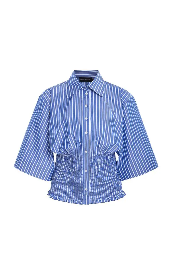 Brandon Maxwell The Harte Smocked Pima Cotton Shirt - Stripe