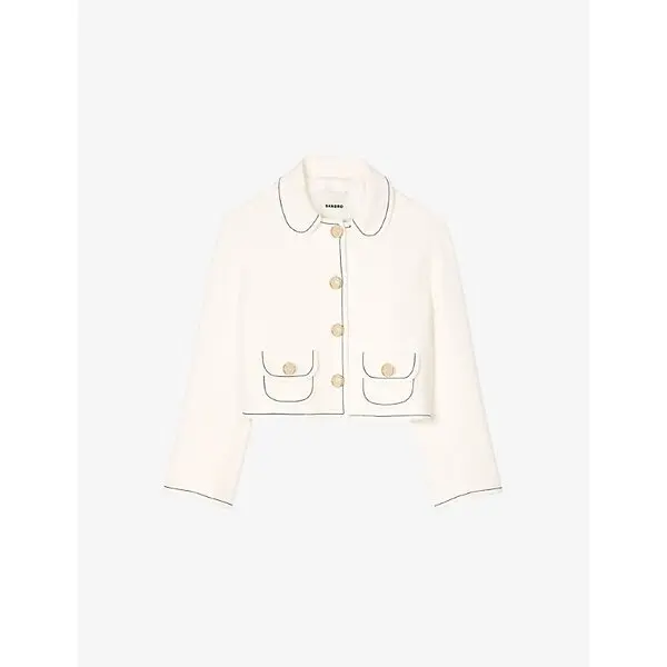 Sandro Cropped Contrast-stitching Stretch-woven Jacket - Naturels