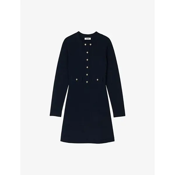 Sandro Long-sleeved Knitted Mini Dress - Bleus
