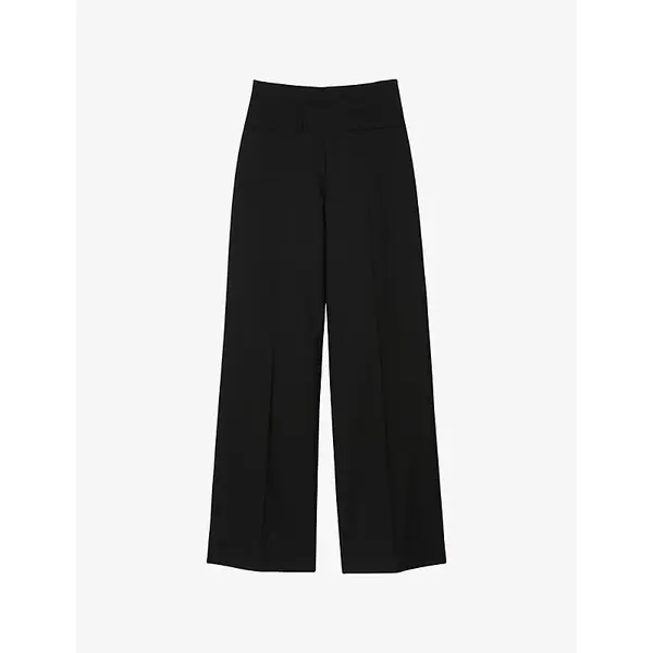 Sandro Wide-leg Mid-rise Wool-blend Trousers