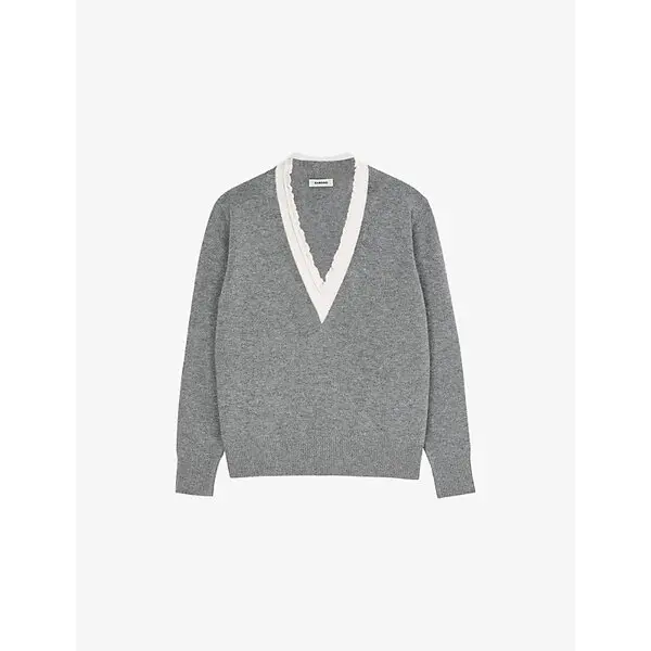 Sandro Wool And Cashmere Jumper With Frill Trim